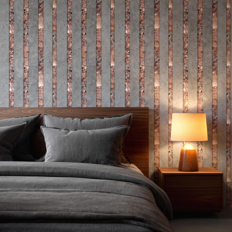 Rose Gold Concrete Wallpaper Peel and Stick, Industrial Striped Wall ...