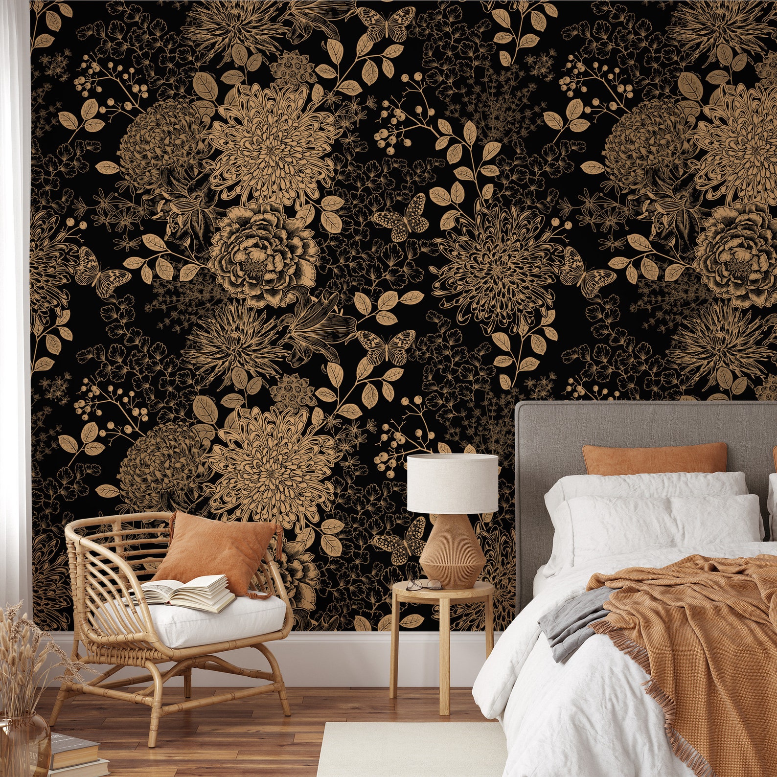 Vintage Antique Style Design Wallpaper Peonies and | Etsy