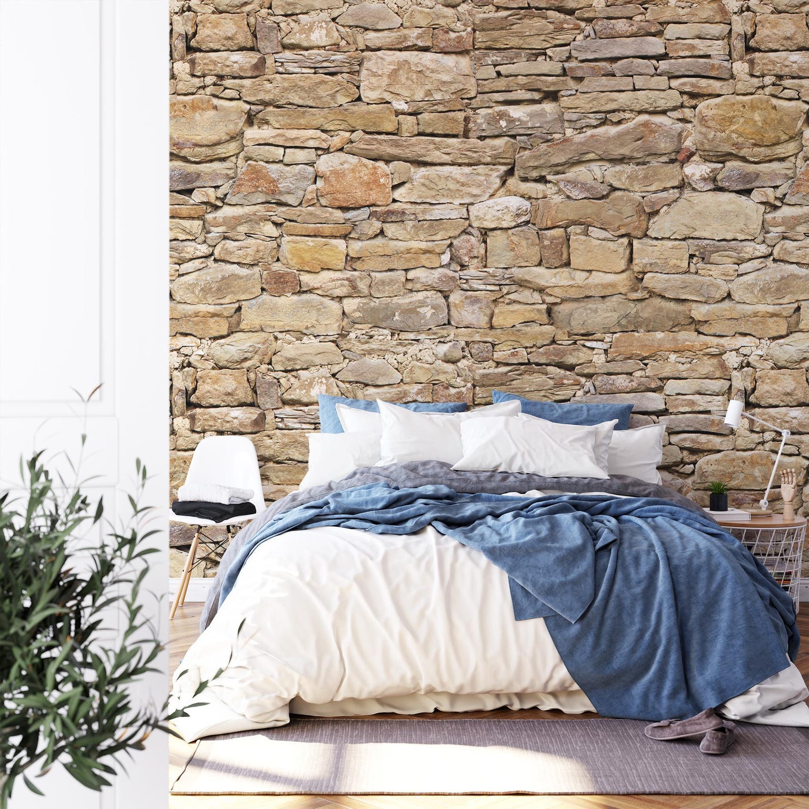 Rustic Stone Wall Wallpaper, Beige Rock Texture, Peel and Stick - Etsy