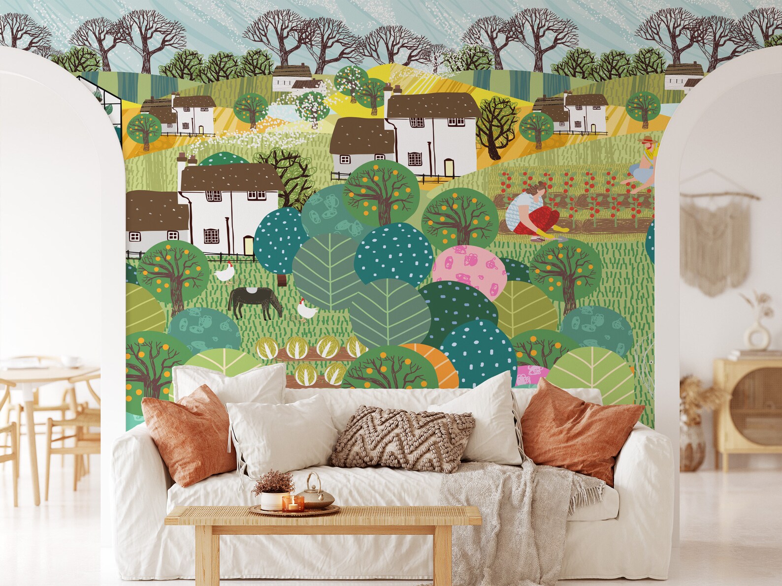 Colorful Farm Illustration Wallpaper Peel and Stick Animals - Etsy