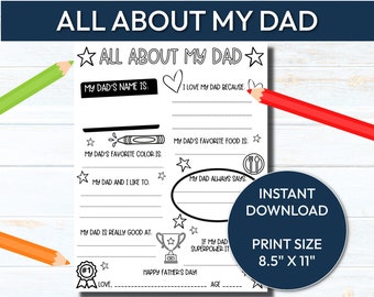 All About My Dad Printable Father's Day Gift - Etsy