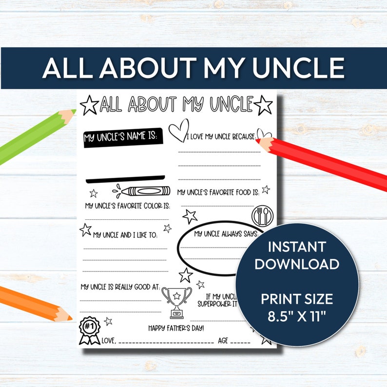All About My Uncle Printable, Uncle Father's Day Gift, Father's Day ...
