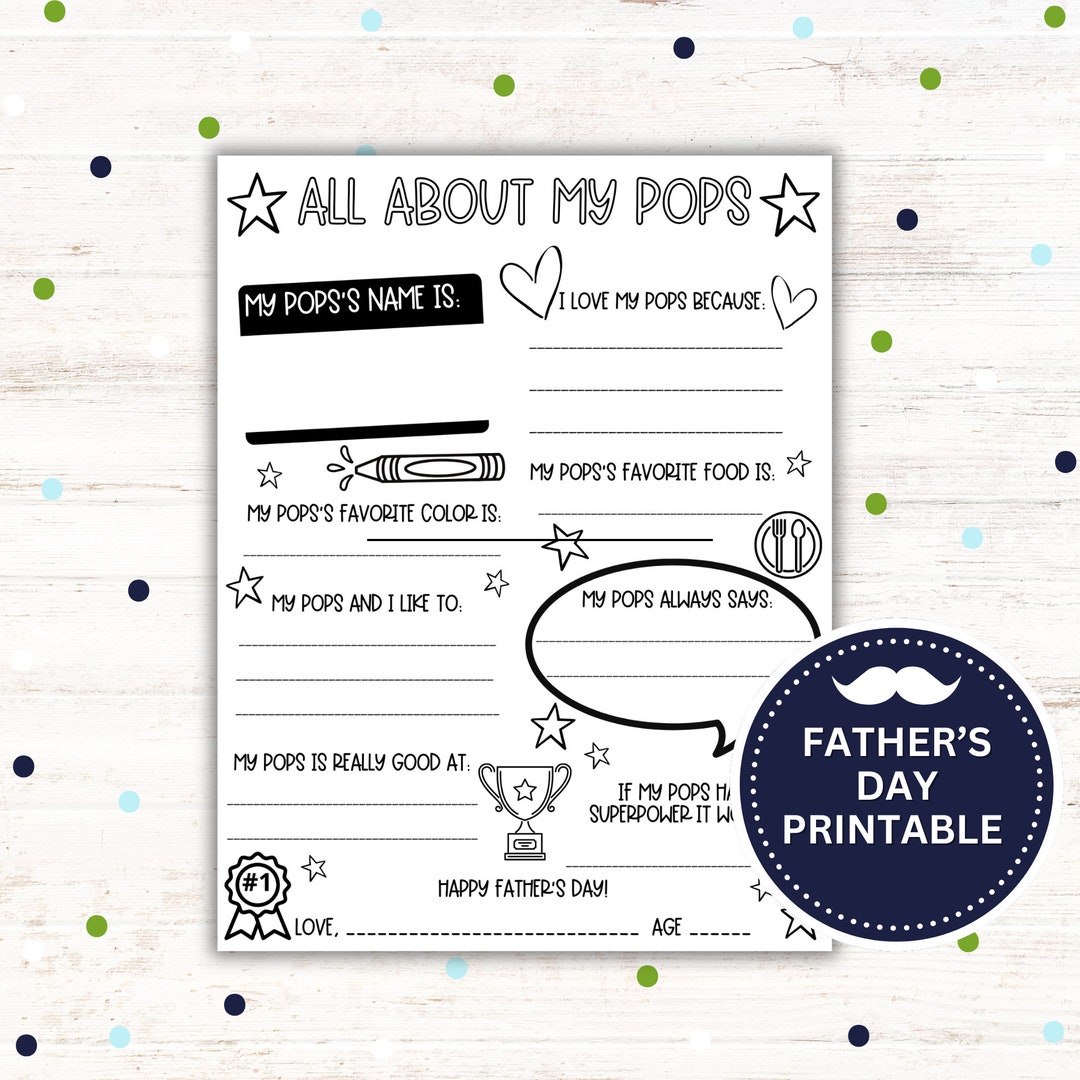All About My Pops Printable, Father's Day Printable Gifts, Pops Father ...