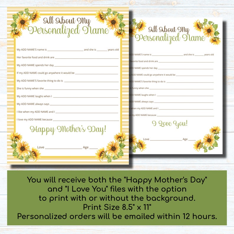 Personalized Mother's Day Questionnaire: Gift From Kids (PDF) - Etsy