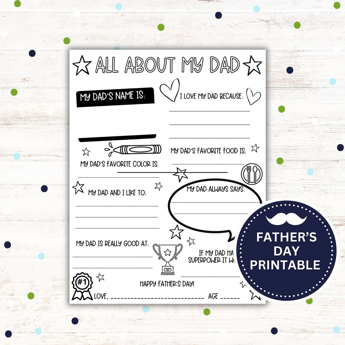 Father's Day Printable, All About My Dad Printable, Father's Day Gift ...