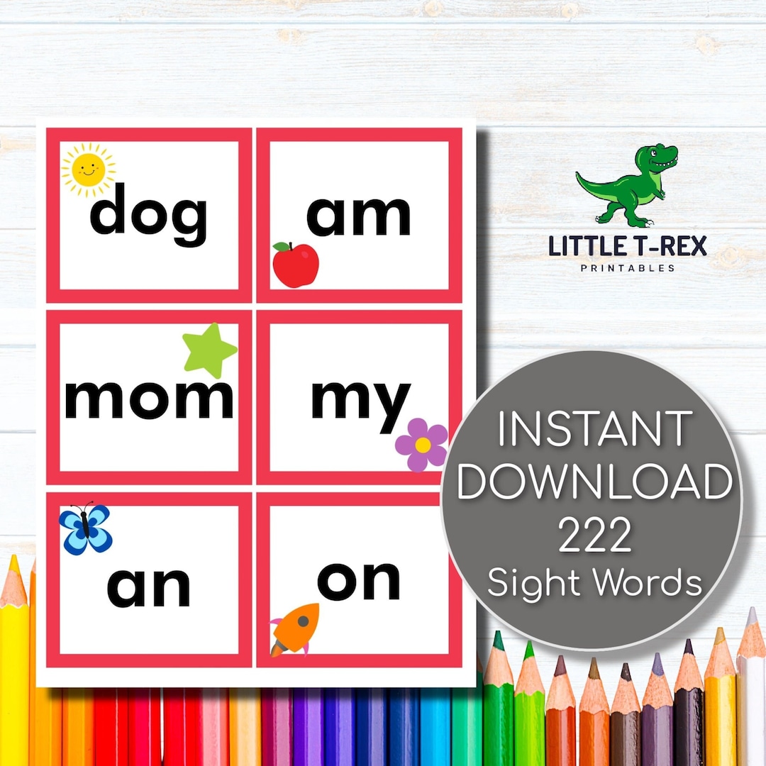 222 Kindergarten Sight Words Flash Cards: Learning Resource (PDF) - Etsy