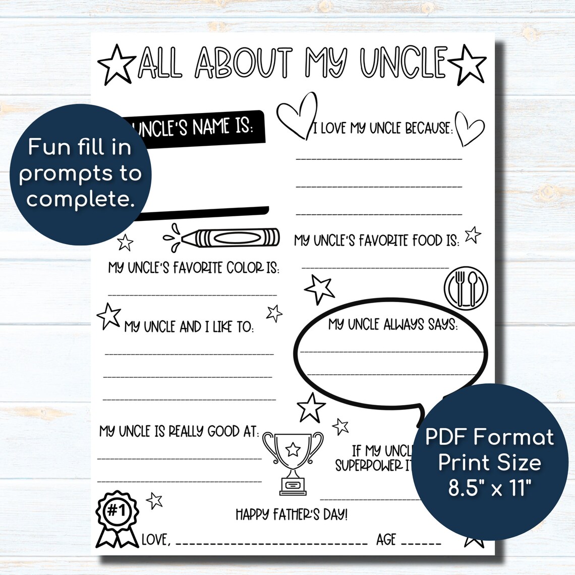 All About My Uncle Printable, Uncle Father's Day Gift, Father's Day ...