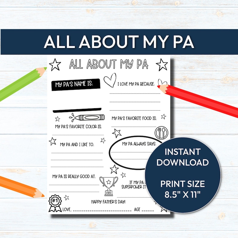 All About My Pa Printable Father's Day Printable Gift - Etsy