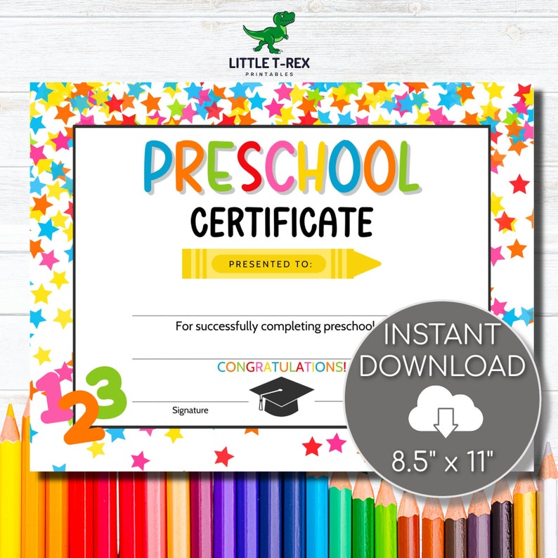 Printable Preschool Graduation Certificate: Colorful Star Design (PDF ...