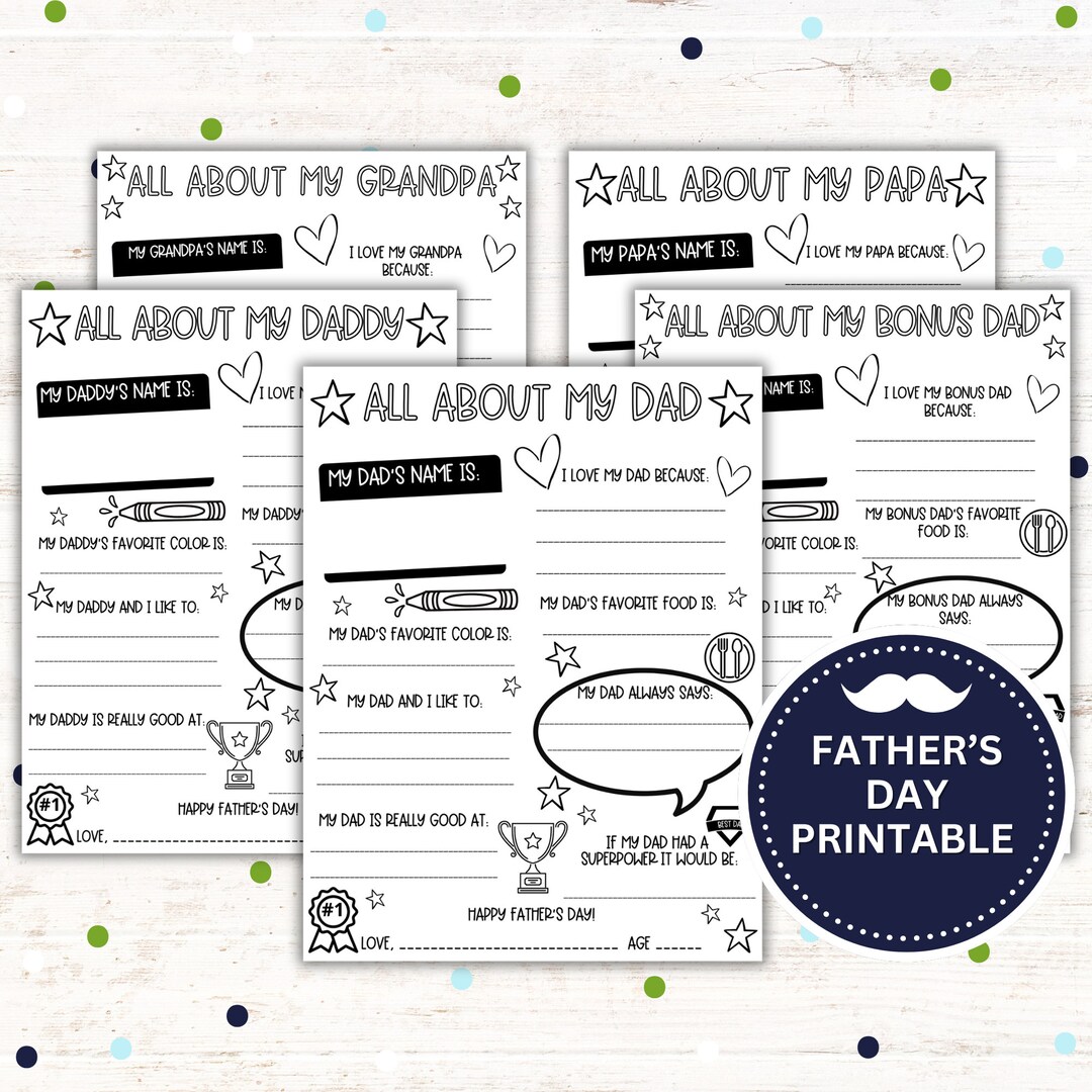 All About My Dad Printable, Father's Day Printable Gift, Gift for ...
