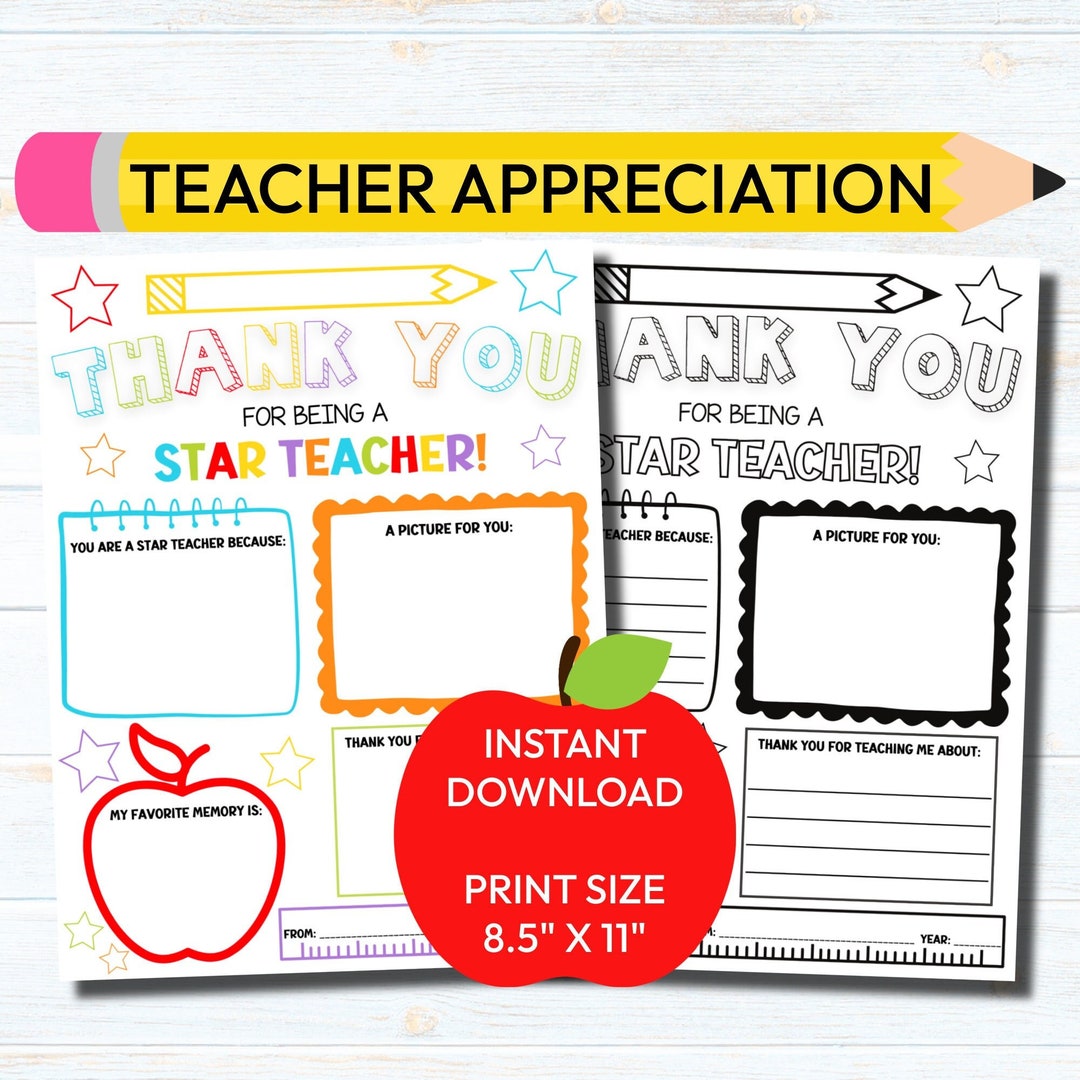 Teacher Appreciation Printable: Thank You Star Survey (PDF) - Etsy
