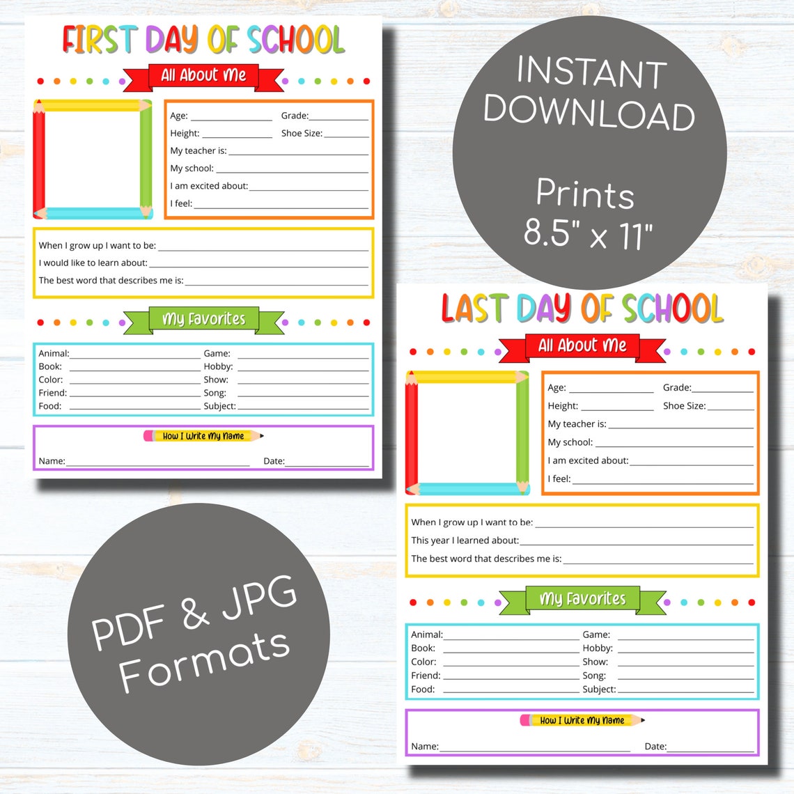 All About Me Printable, First and Last Day of School Printable, Back to ...