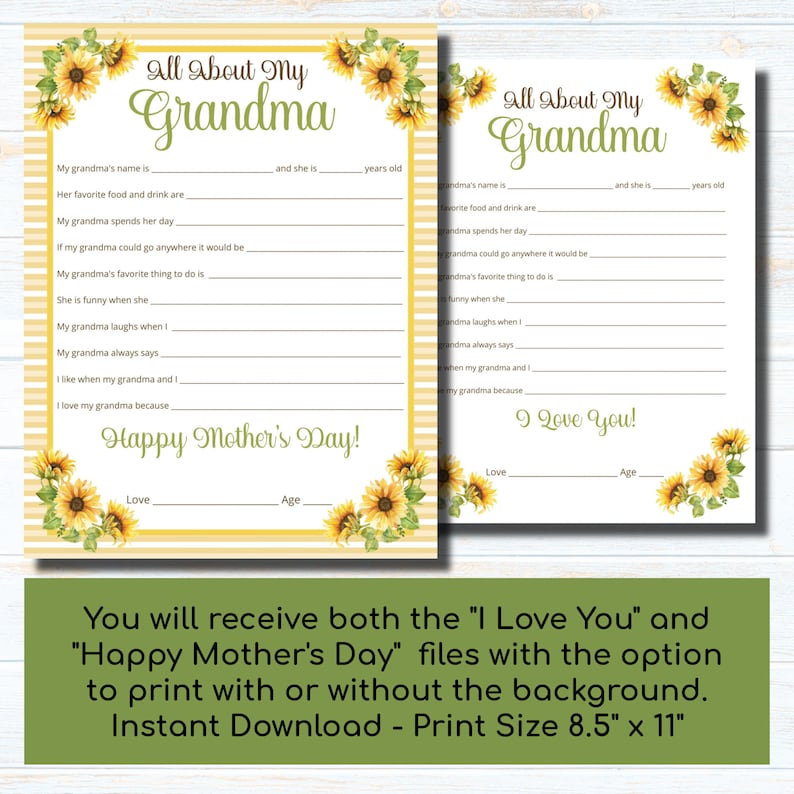 Tout sur ma grand-mère à imprimer, cadeau pour la fête des mères (PDF) - Etsy France