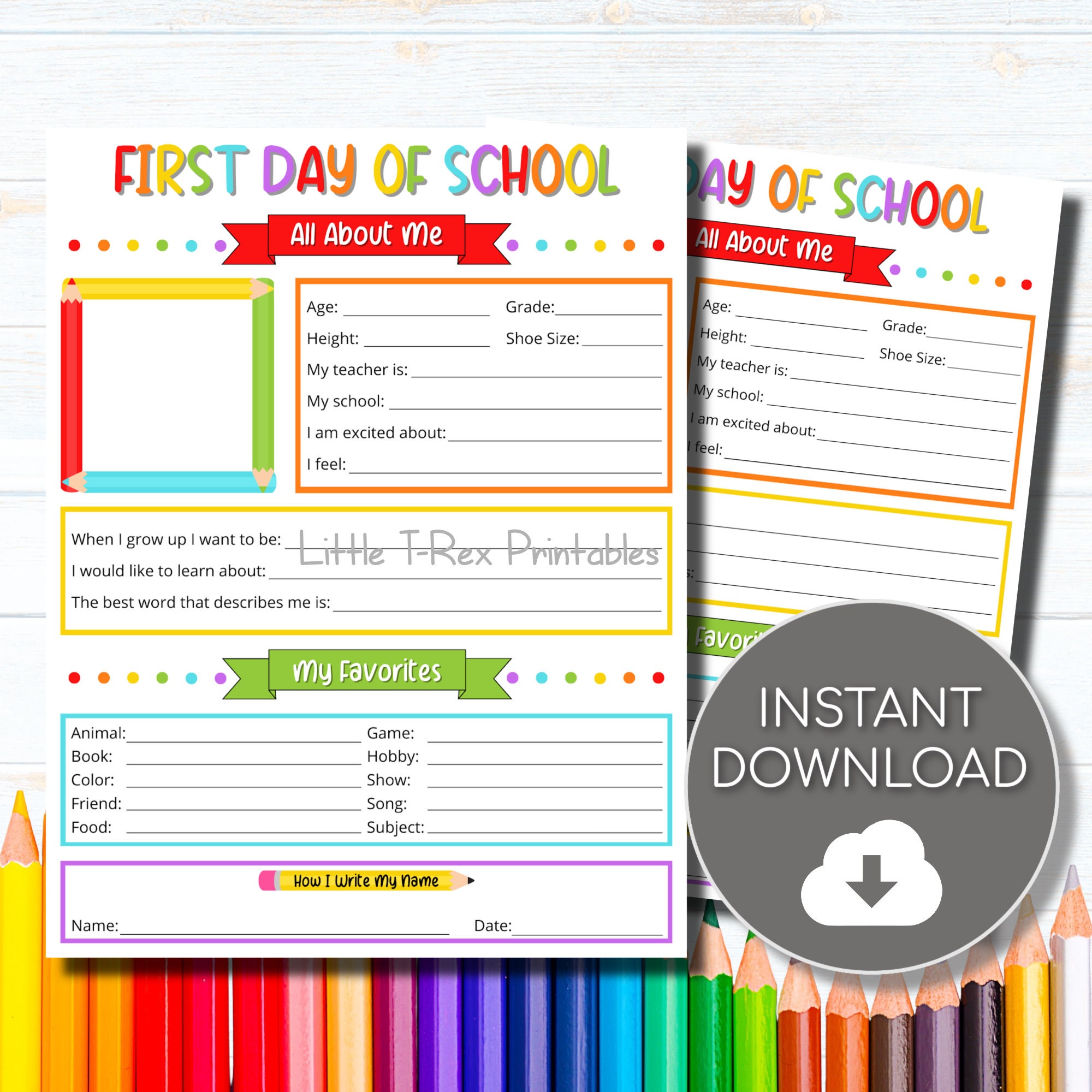 All About Me Printable, First and Last Day of School Printable, Back to ...