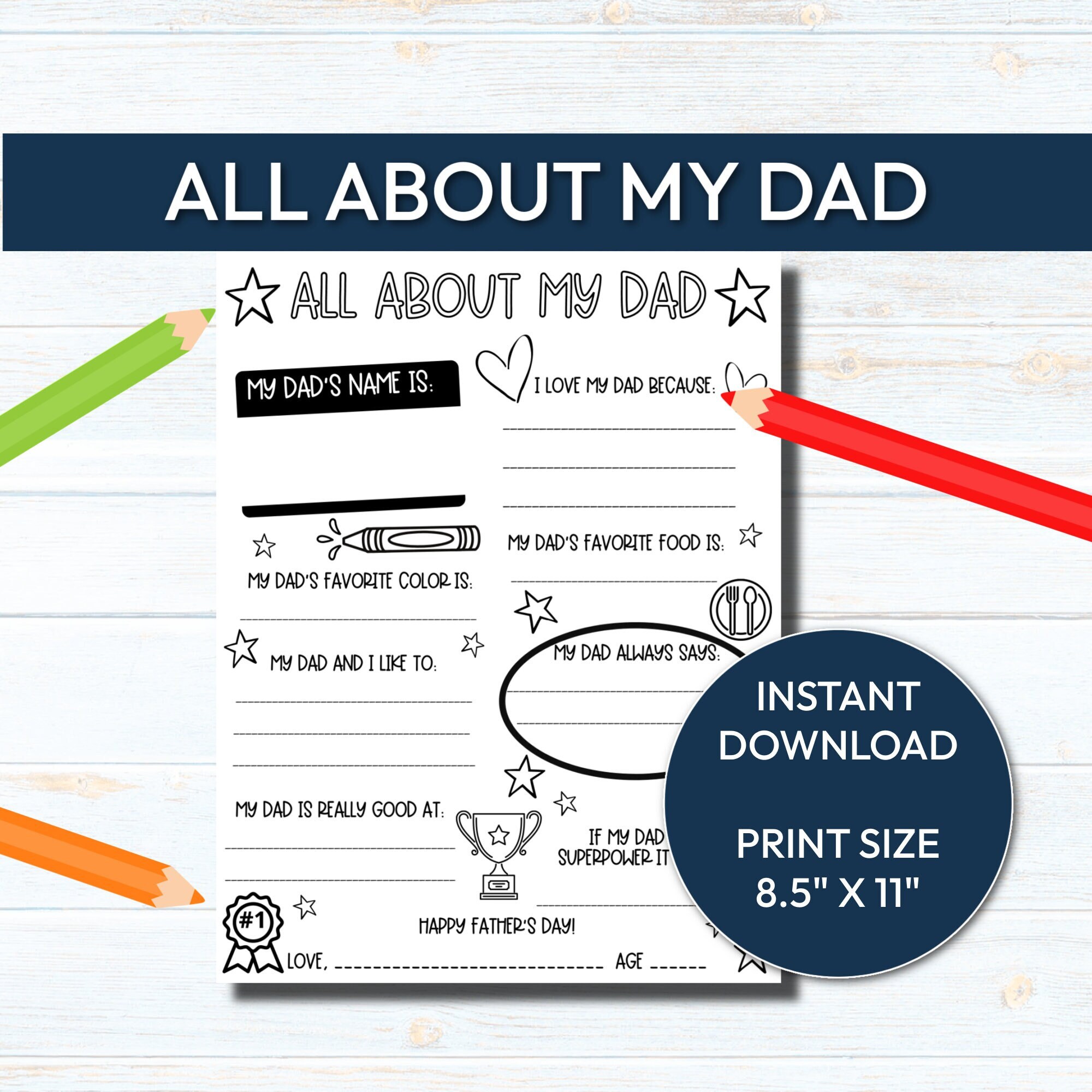 Father's Day Printable, All About My Dad Printable, Father's Day Gift ...