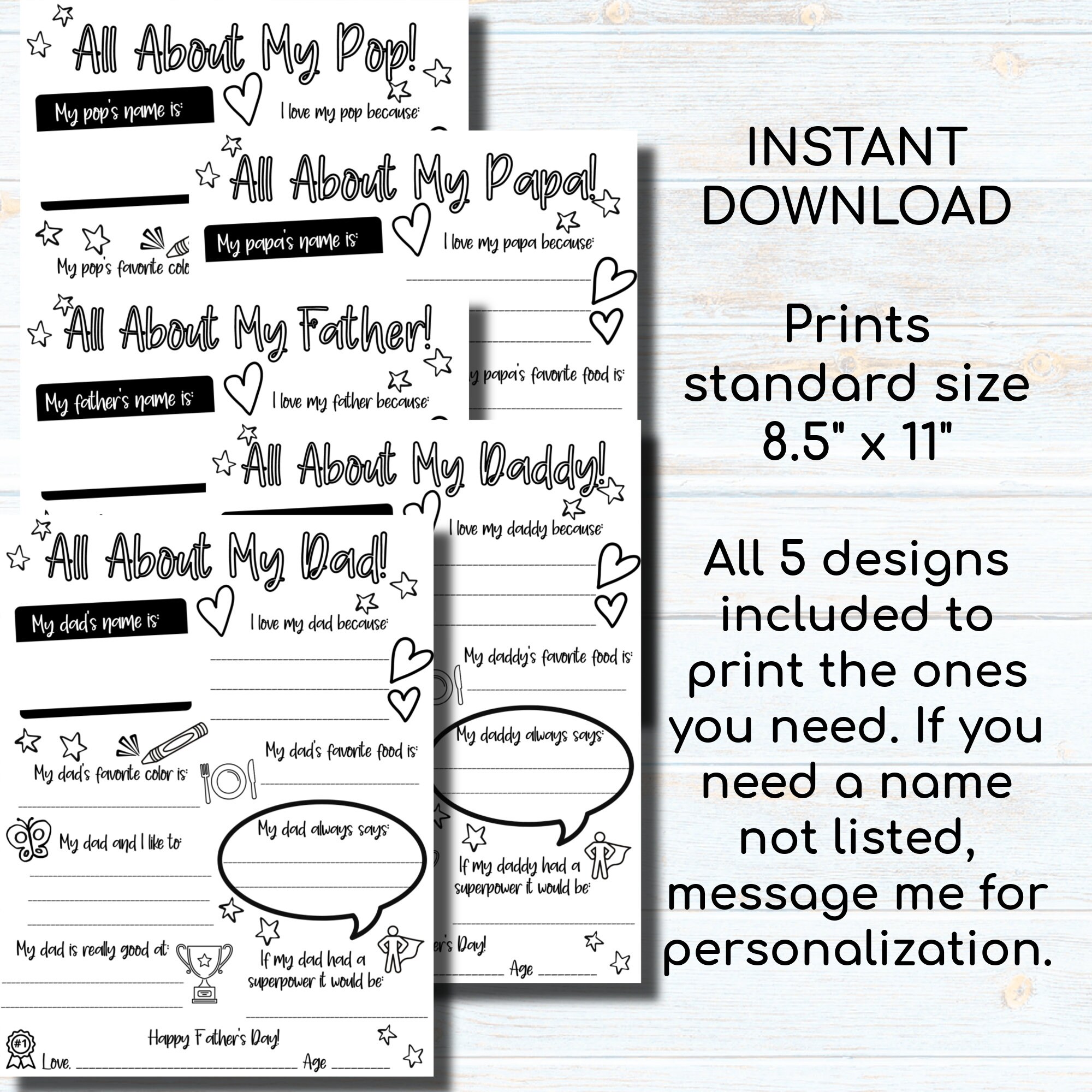 All About My Dad Printable Father's Day Gift for Dad - Etsy