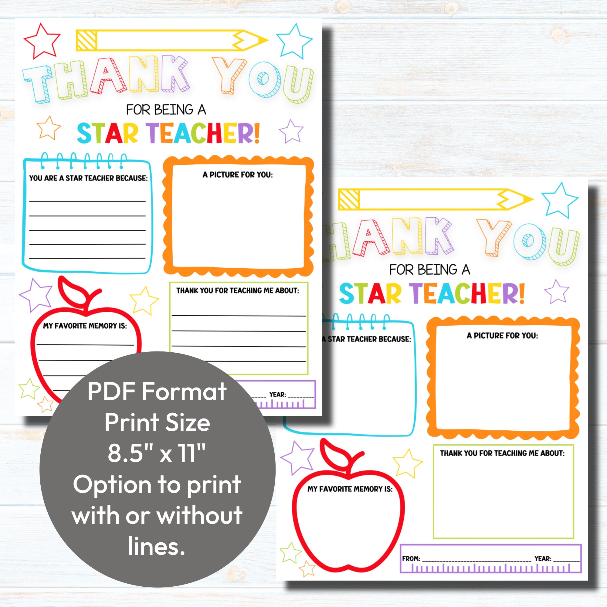 Teacher Appreciation Printable: Thank You Star Survey (PDF) - Etsy