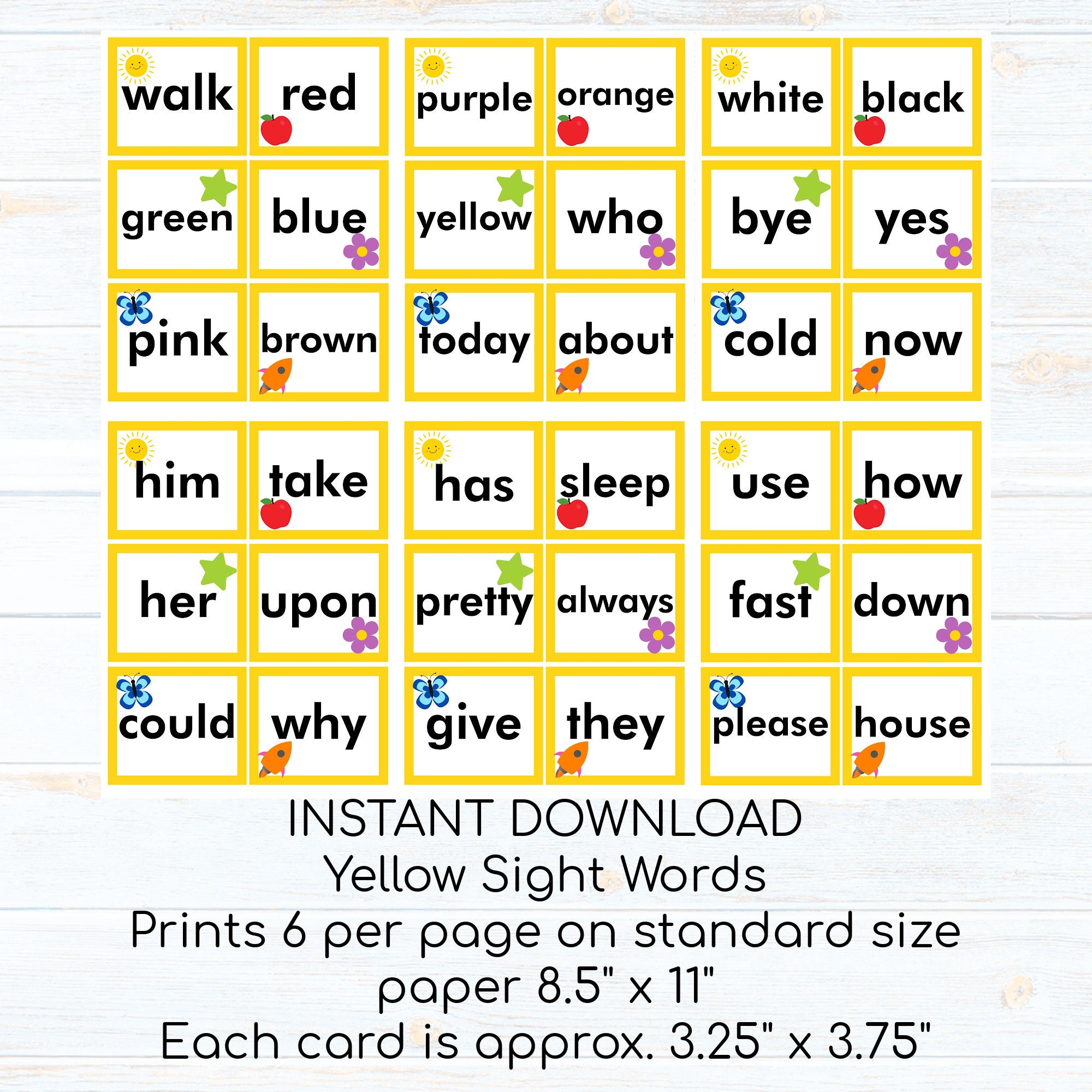 222 Kindergarten Sight Words Flash Cards: Learning Resource (PDF) - Etsy
