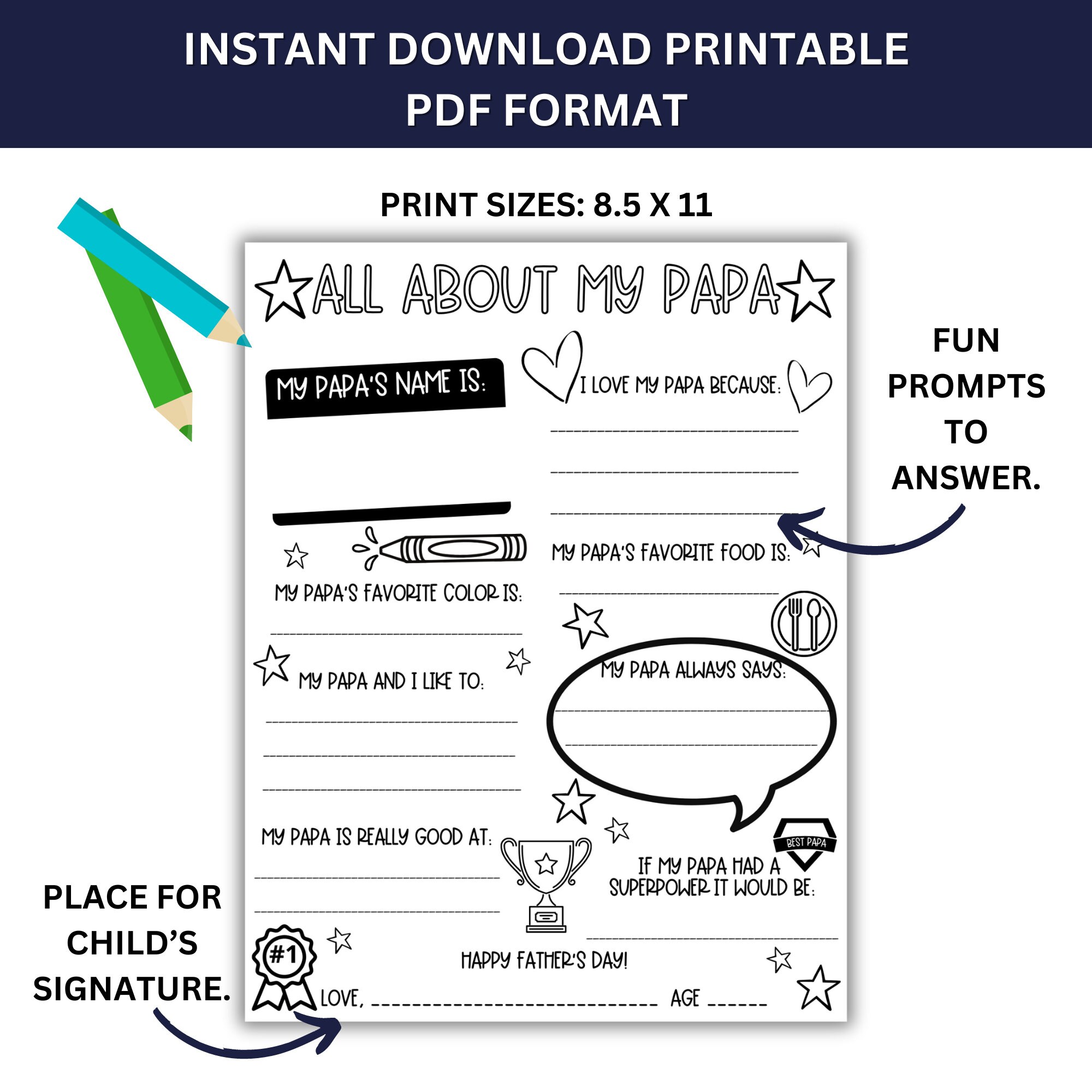 All About My Dad Printable, Father's Day Printable Gift, Gift for ...