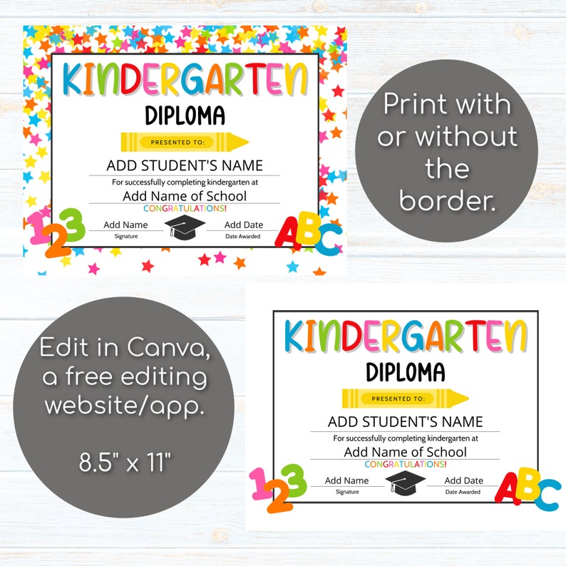 Kindergarten Graduation Certificate, Kindergarten Diploma, Kindergarten ...