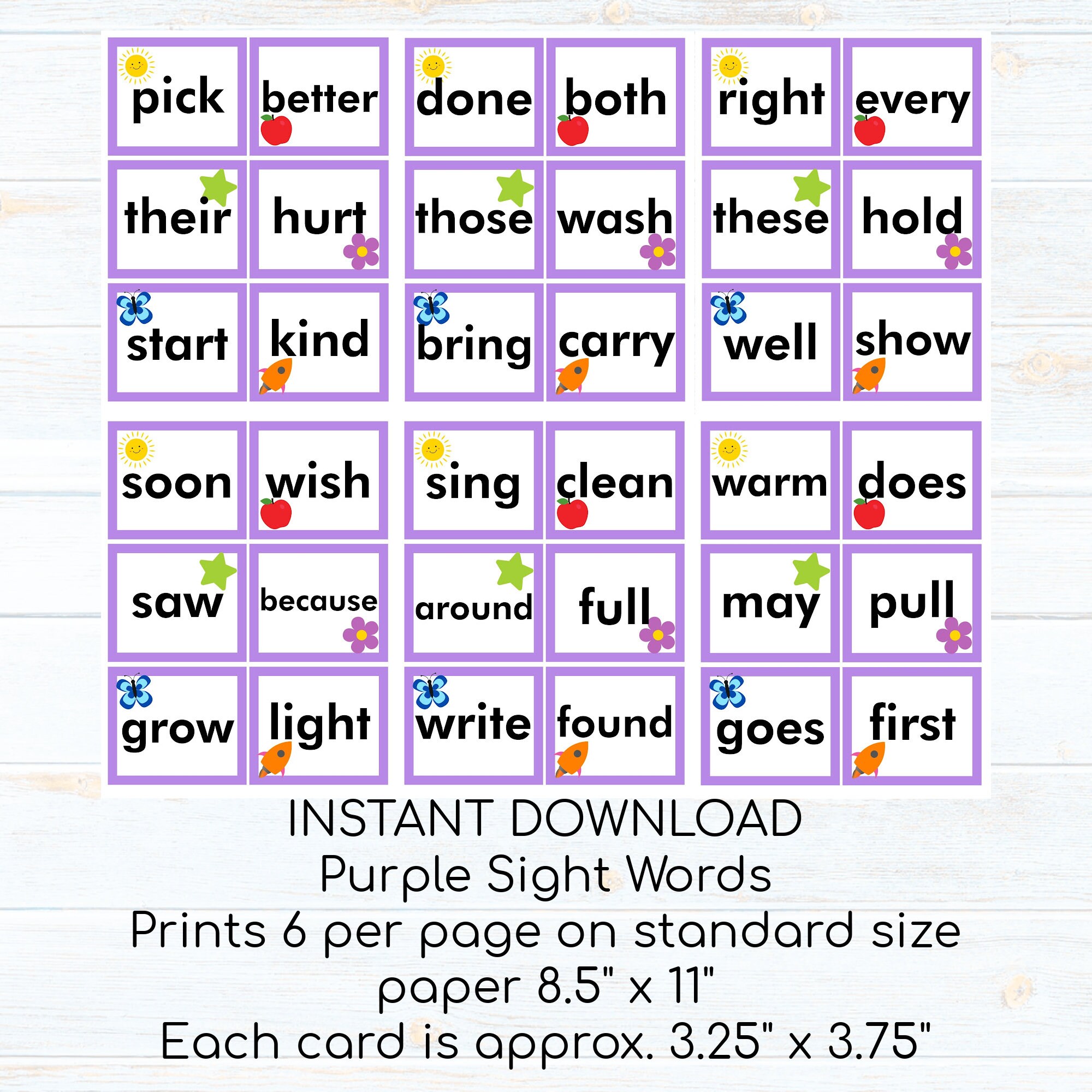 222 Kindergarten Sight Words Flash Cards: Learning Resource (PDF) - Etsy