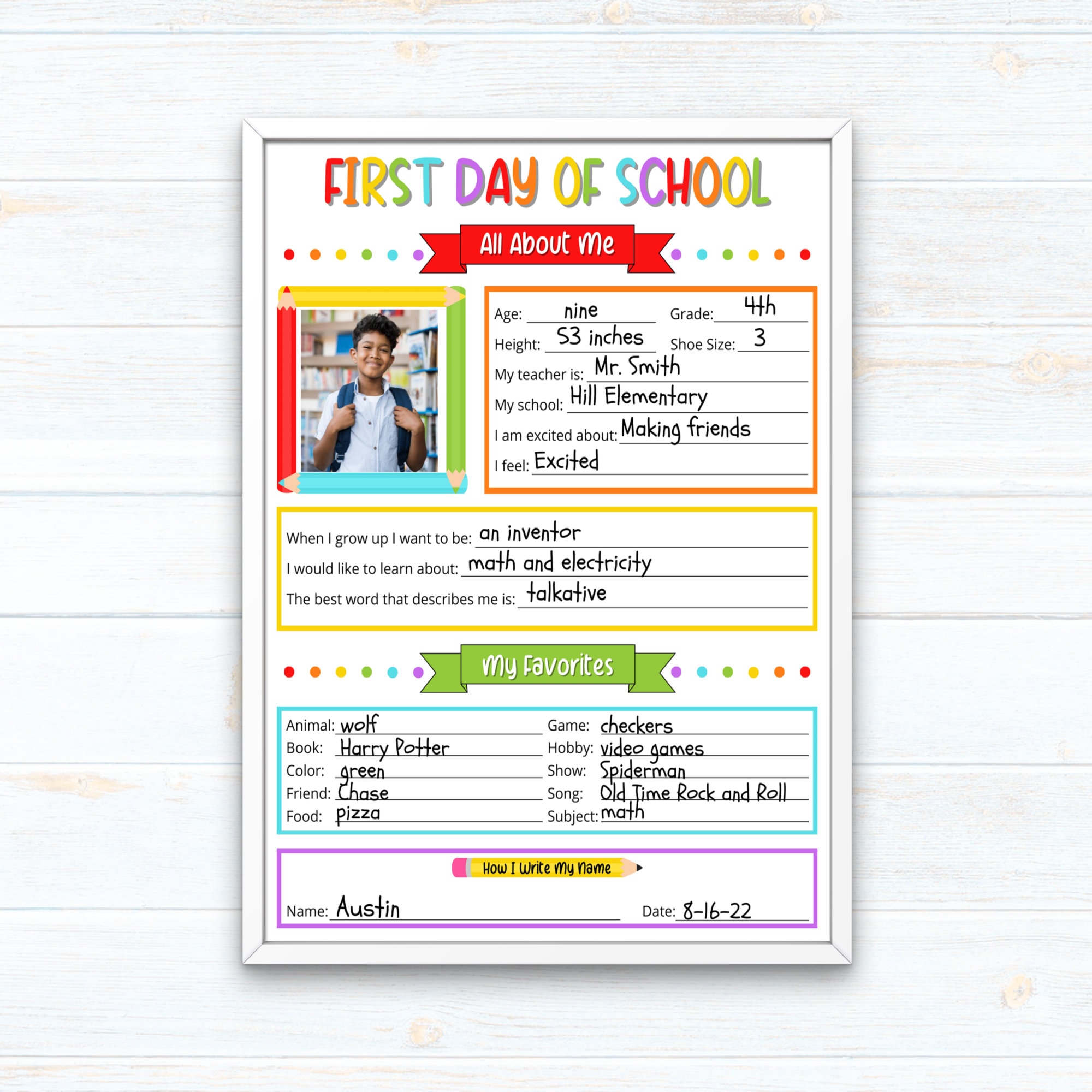 All About Me Printable, First and Last Day of School Printable, Back to ...