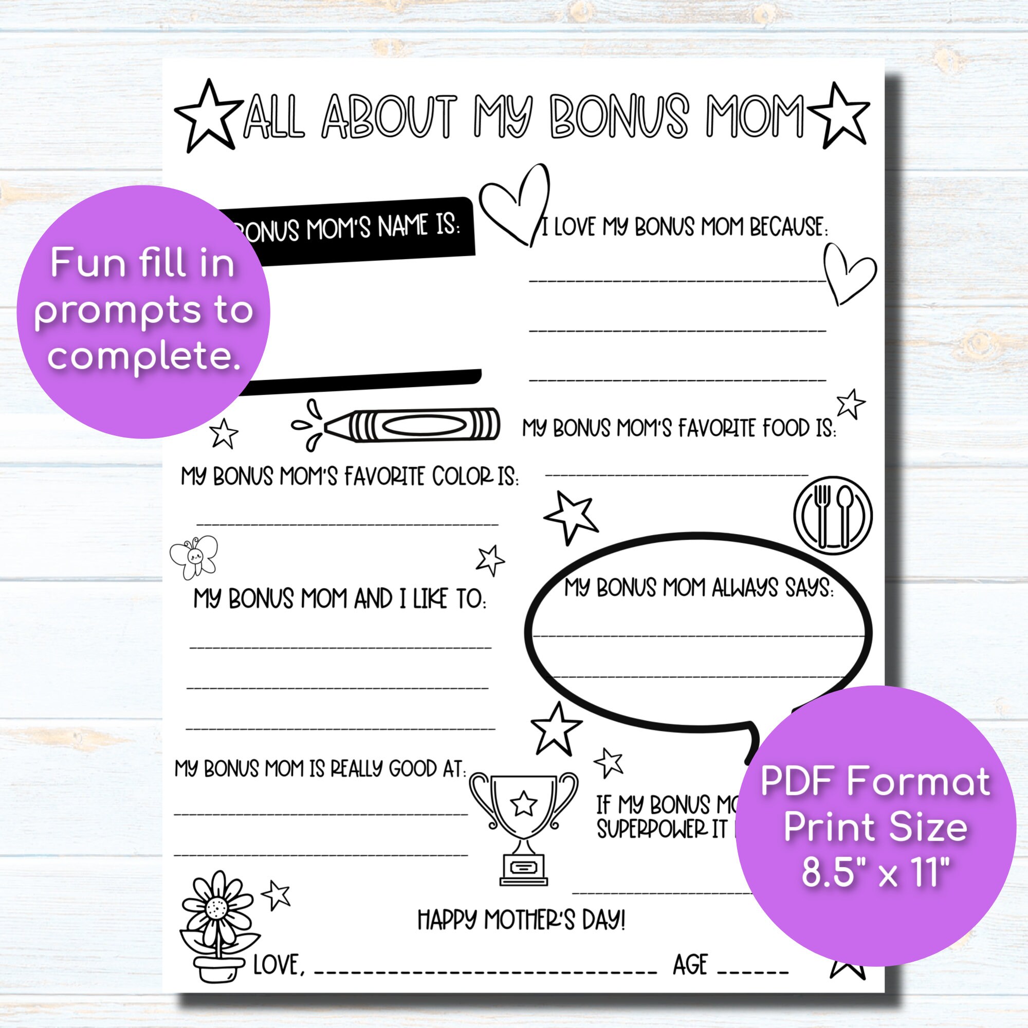 Printable Mother's Day Gift, All About My Mom, All About My Grandma ...