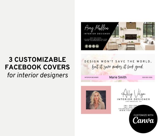 Interior Design Facebook Cover Templates Editable Social | Etsy