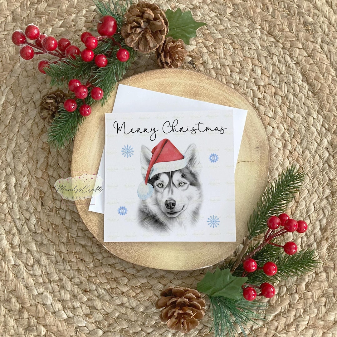 Siberian Husky Christmas Card, Santa Hat Dog, Merry Christmas Dog Lover ...