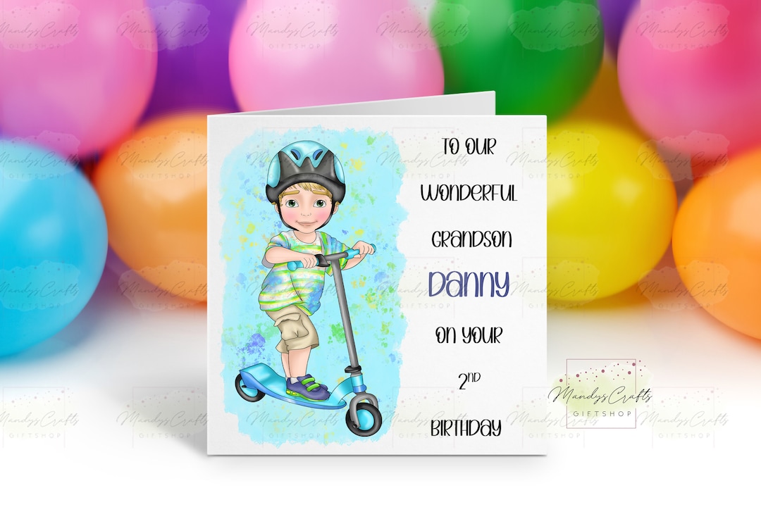 Scooter Birthday Card, Customisable Boy Character, Grandson/nephew ...