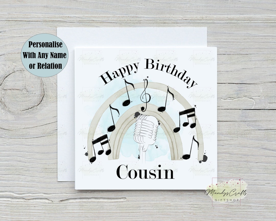 Microphone Birthday Card, Customise With Recipients Name, Rainbow With ...