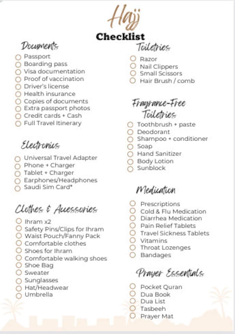 Hajj & Umrah Packing Checklist: Essential Travel List (digital Download ...