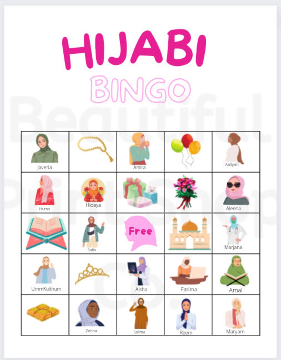 Hijabi Bingo, Hijabi Girl Bingo, Hijab Party Game, Hijabi Game, Hijabi ...