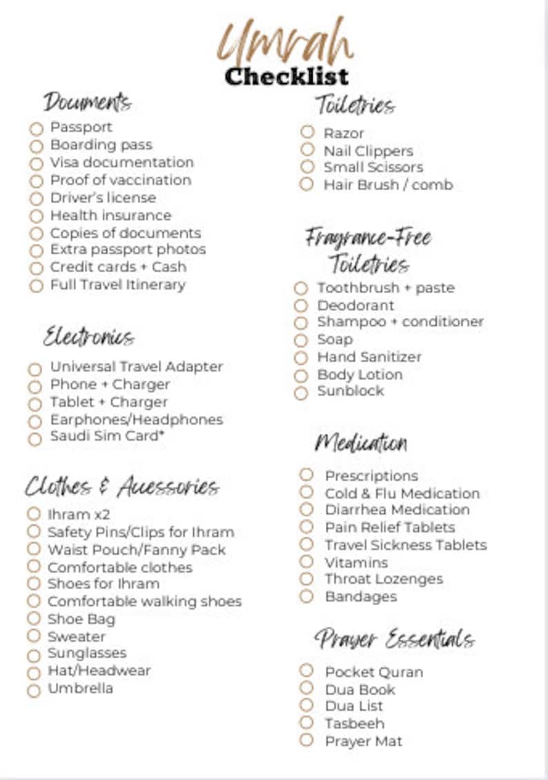 Hajj Checklist, Umarh Checklist, Hajj/umrah Checklist, Hajj Packing ...