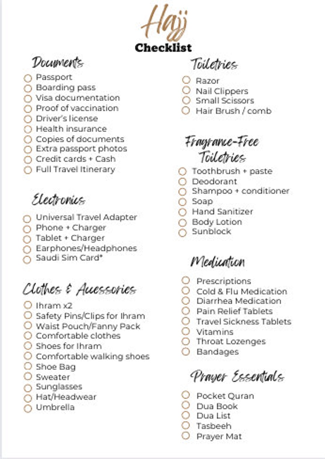 Hajj Checklist, Umarh Checklist, Hajj/umrah Checklist, Hajj Packing ...