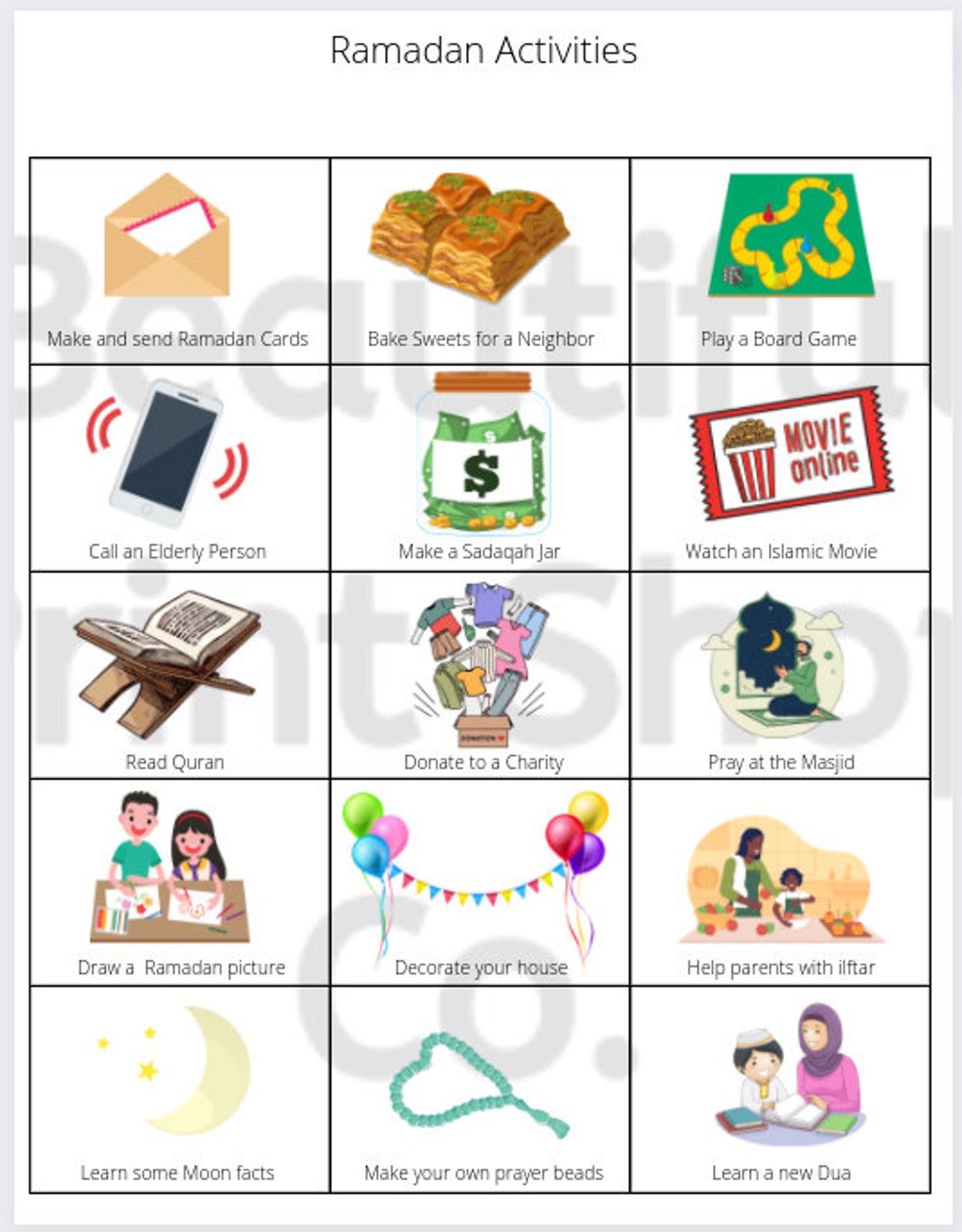 Ramadan Advent Cards, Ramadan Task Cards, Ramadan Activity Cards ...