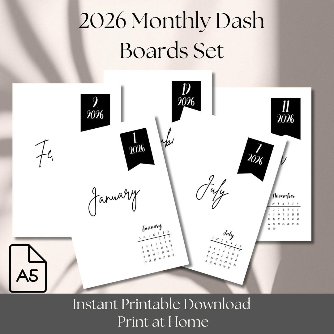 12 Monthly Dashboard Planner Printable –A5 Size Dashboards | 12 Month ...