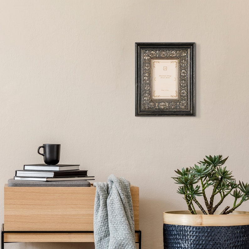 Dark Silver Brass 5x7 Stelliform Embossed Black Handmade Plastic ...