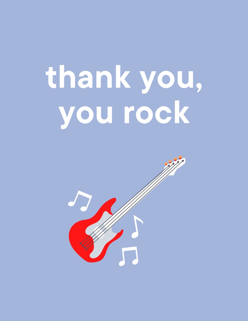 Thank You, You Rock, DIGITAL DOWNLOAD, Thank You Card, 4.25in X 5.5in ...