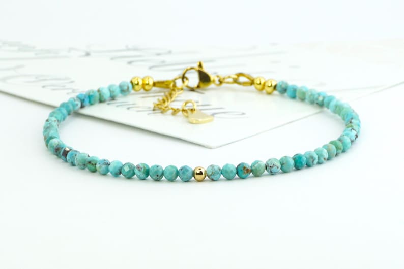 Turquoise Bracelet Natural Genuine Gemstone Bead Handmade, Chakra Yoga ...