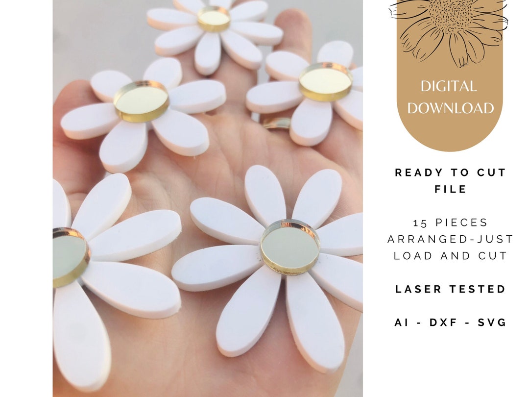 Daisy Flower SVG Clipart Silhouette Laser Tested Acrylic | Retro ...