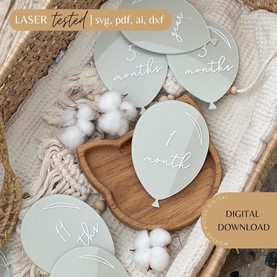 SVG Baby Milestones 12 Months - Baloon File | Acrylic Wood Cricut ...