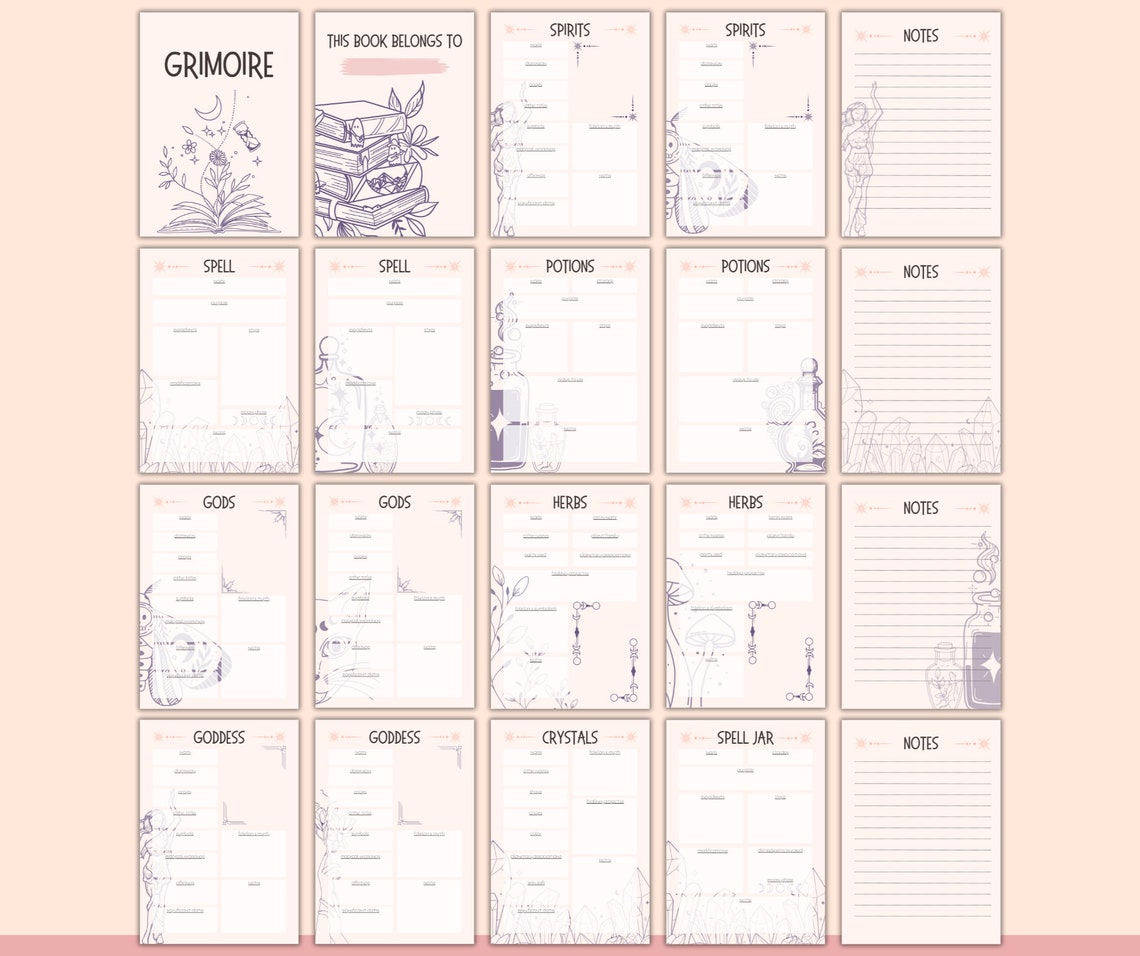 Grimoire Pages - Blank & Lined Spell Worksheet - Printable Book of ...