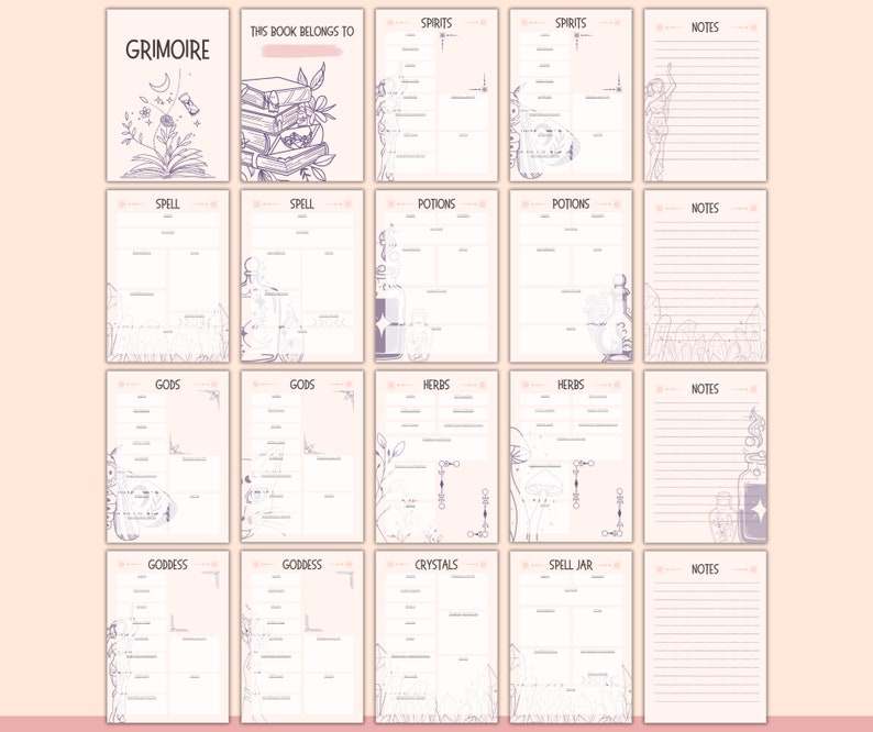 Grimoire Pages - Blank & Lined Spell Worksheet - Printable Book of ...