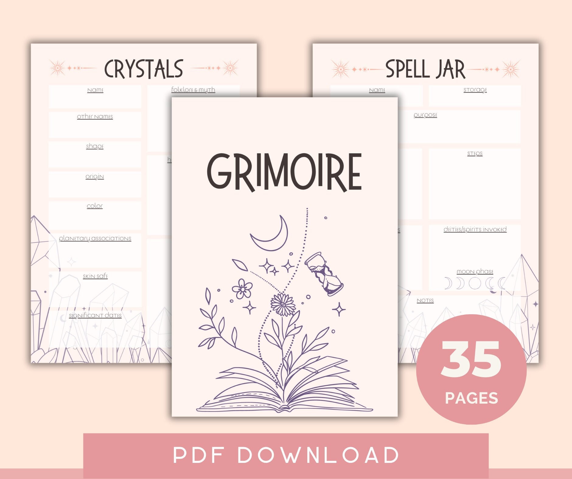 Grimoire Pages - Blank & Lined Spell Worksheet - Printable Book of ...