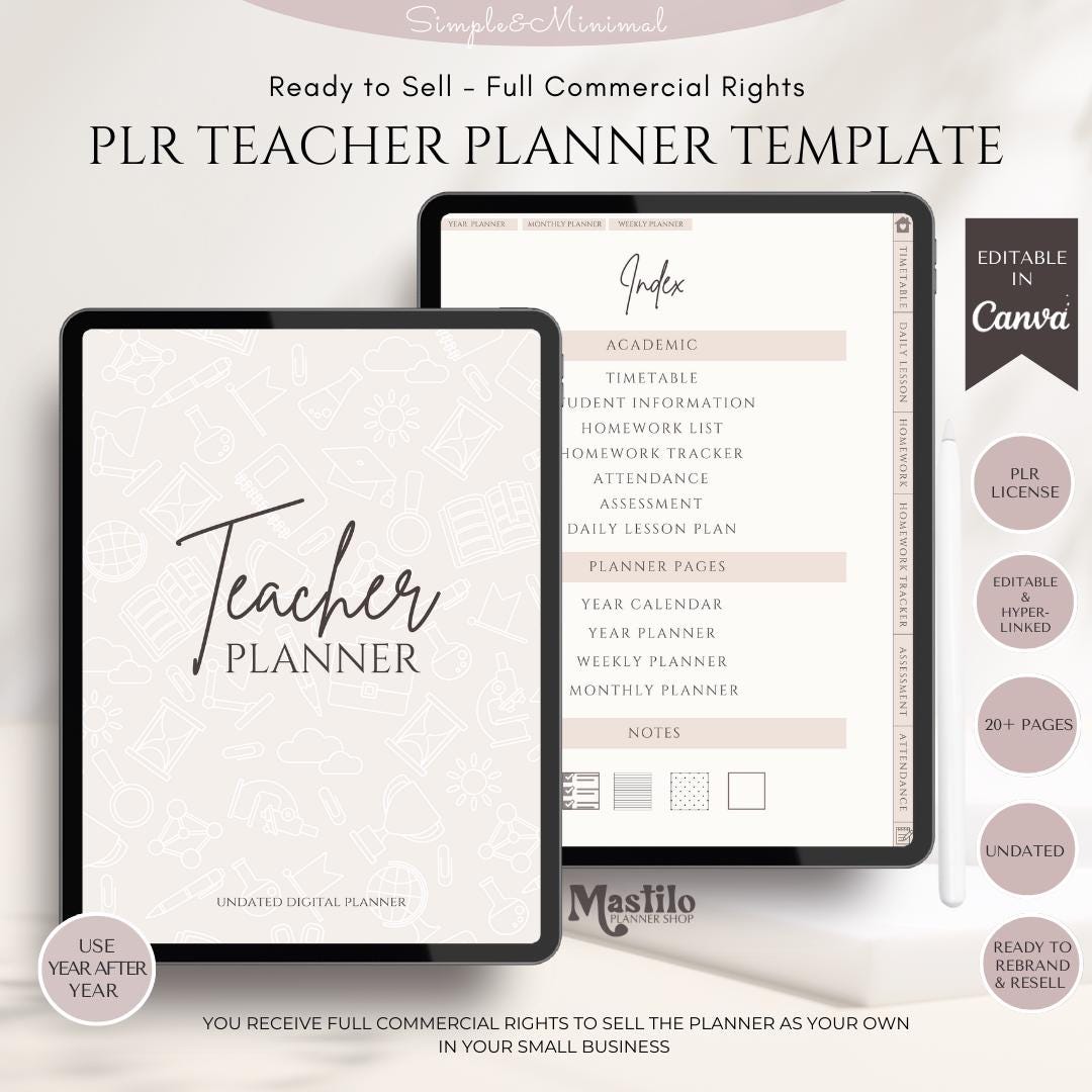 PLR Teacher Digital Planner, Teacher Goodnotes Planner, Resell Undated ...