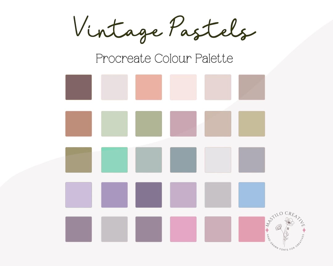 Procreate Color Palette - Vintage Pastels, Color Palette, Digital Color ...