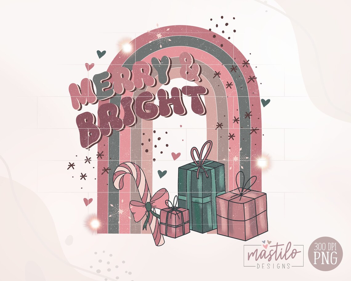 Merry and Bright Png Retro Christmas Png Christmas - Etsy