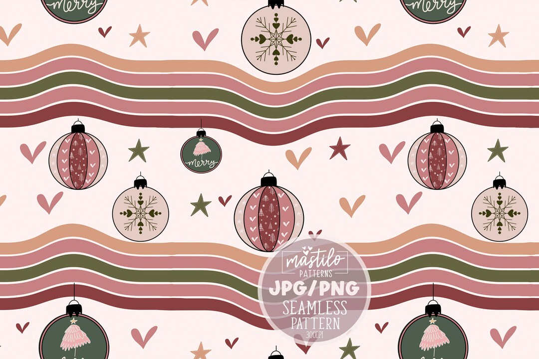 Retro Christmas Seamless Pattern, Christmas Ornaments Seamless Pattern ...
