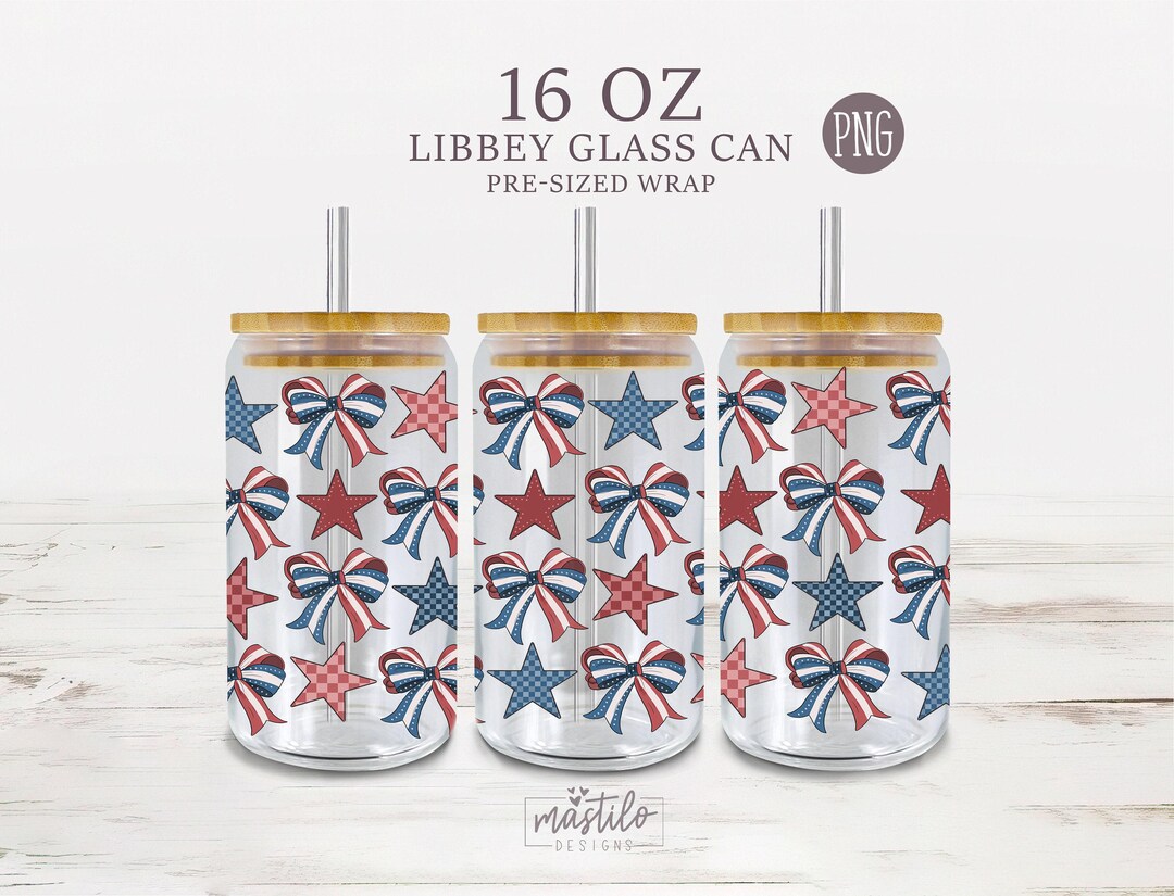 4th of July 16 Oz Glass Can Wrap Png, American Glass Can Cup Wrap ...